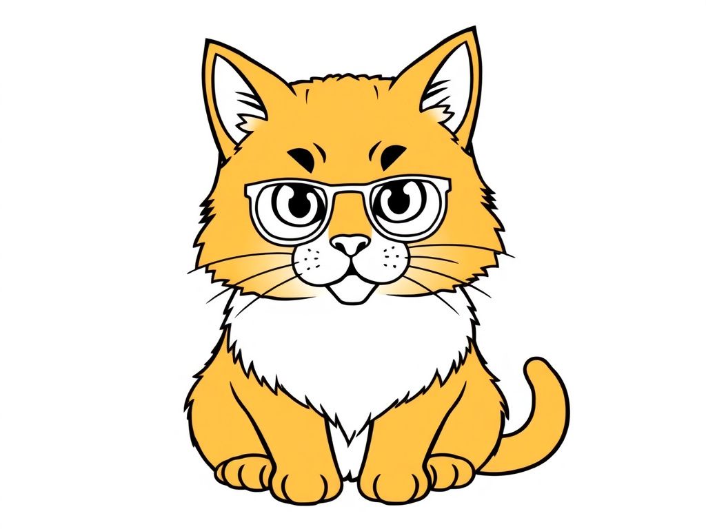 Cute Cartoon Cat with Glasses Coloring Page - Free Printable Coloring Page