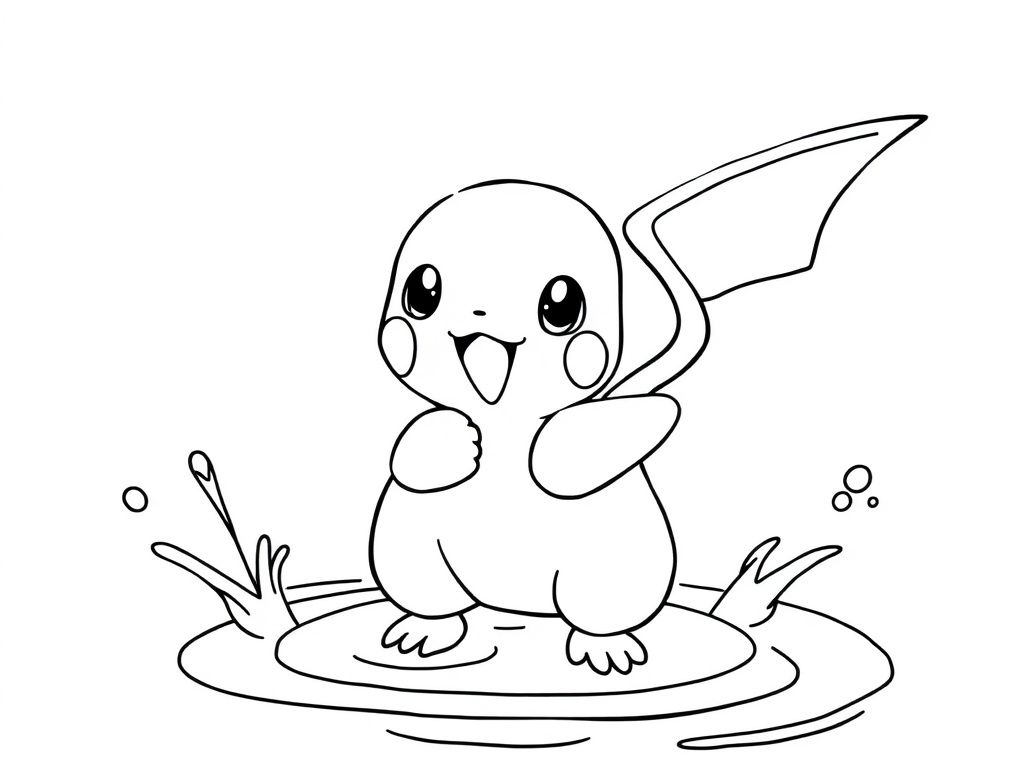 Pikachu in Water Coloring Page - Free Printable Coloring Page