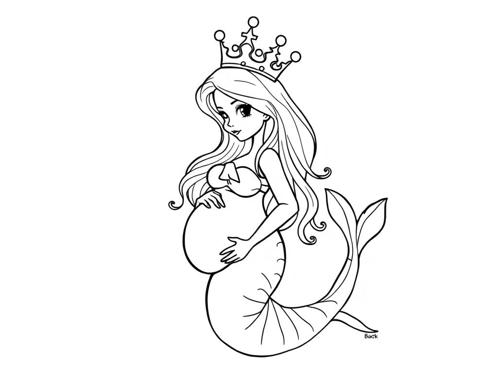Pregnant Mermaid Princess Coloring Page - Free Printable Coloring Page