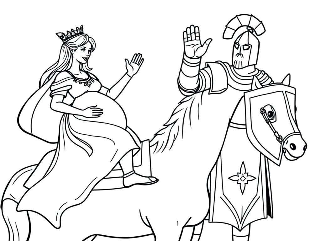 Pregnant Princess and Knight Coloring Page - Free Printable Coloring Page