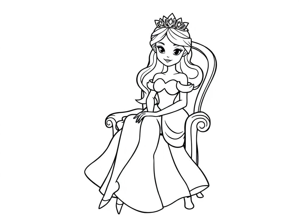Princess Sitting on Throne Coloring Page - Free Printable Coloring Page