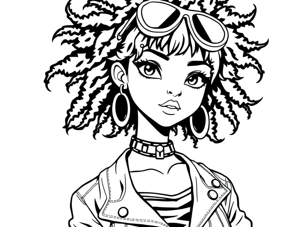 Stylish Girl with Afro Coloring Page - Free Printable Coloring Page
