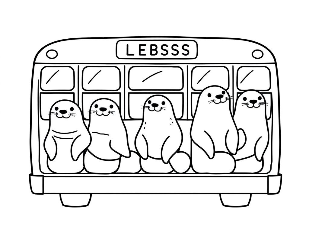 Seals on a Bus Coloring Page - Free Printable Coloring Page