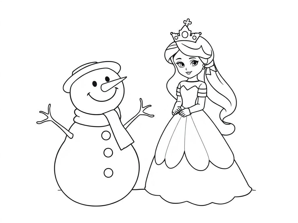 Snowman Princess Coloring - Free Printable Coloring Page