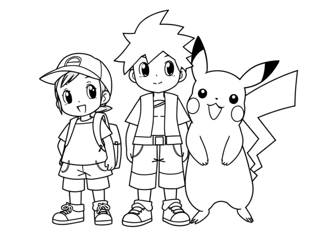 Pokémon Friends Coloring Page - Free Printable Coloring Page