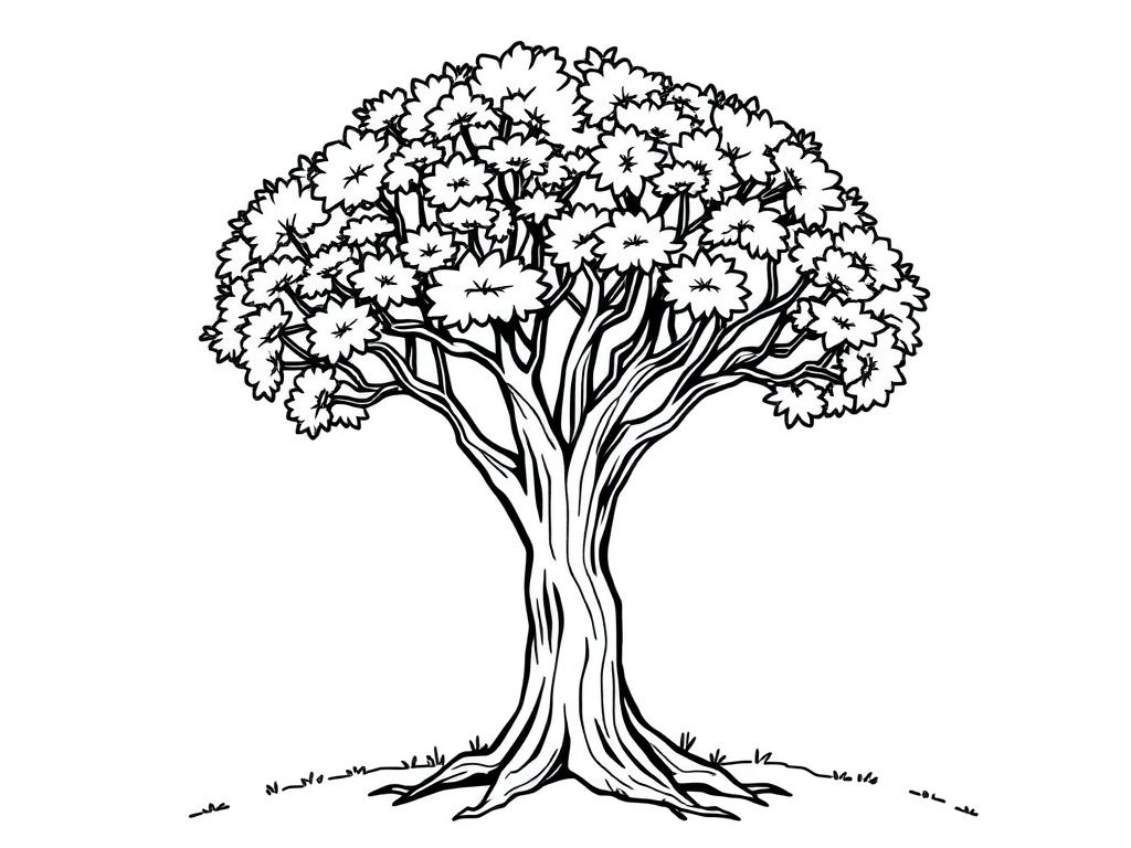 Tree Coloring Page with Branches and Leaves - Free Printable Coloring Page