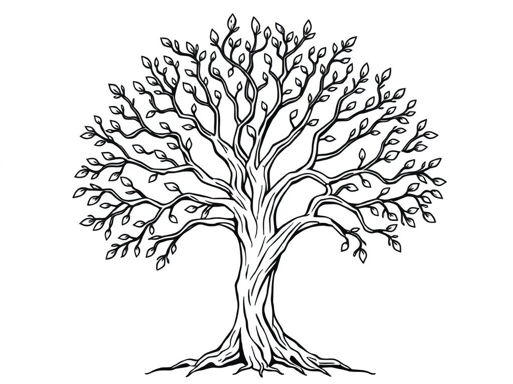 Tree Coloring Page with Branches and Leaves - Free Printable Coloring Page