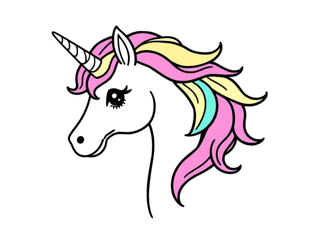 Unicorn Coloring Page with Colorful Mane - Free Printable Coloring Page
